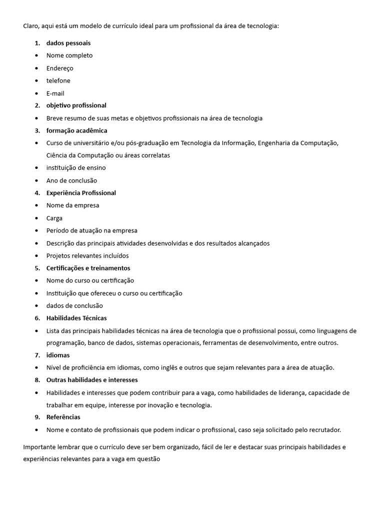 Modelo Cv Ideal | PDF