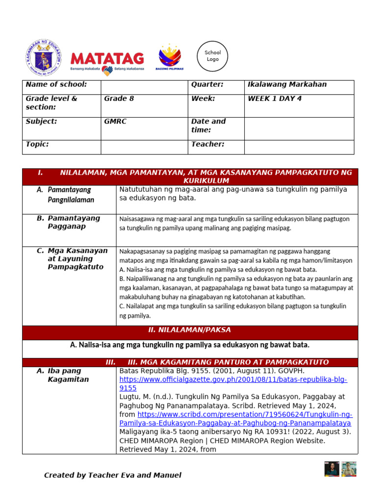DLP q2 GMRC 8 Week 1 Day4 | PDF