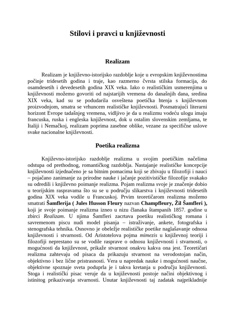 XIX Vek - Realizam I Naturalizam | PDF