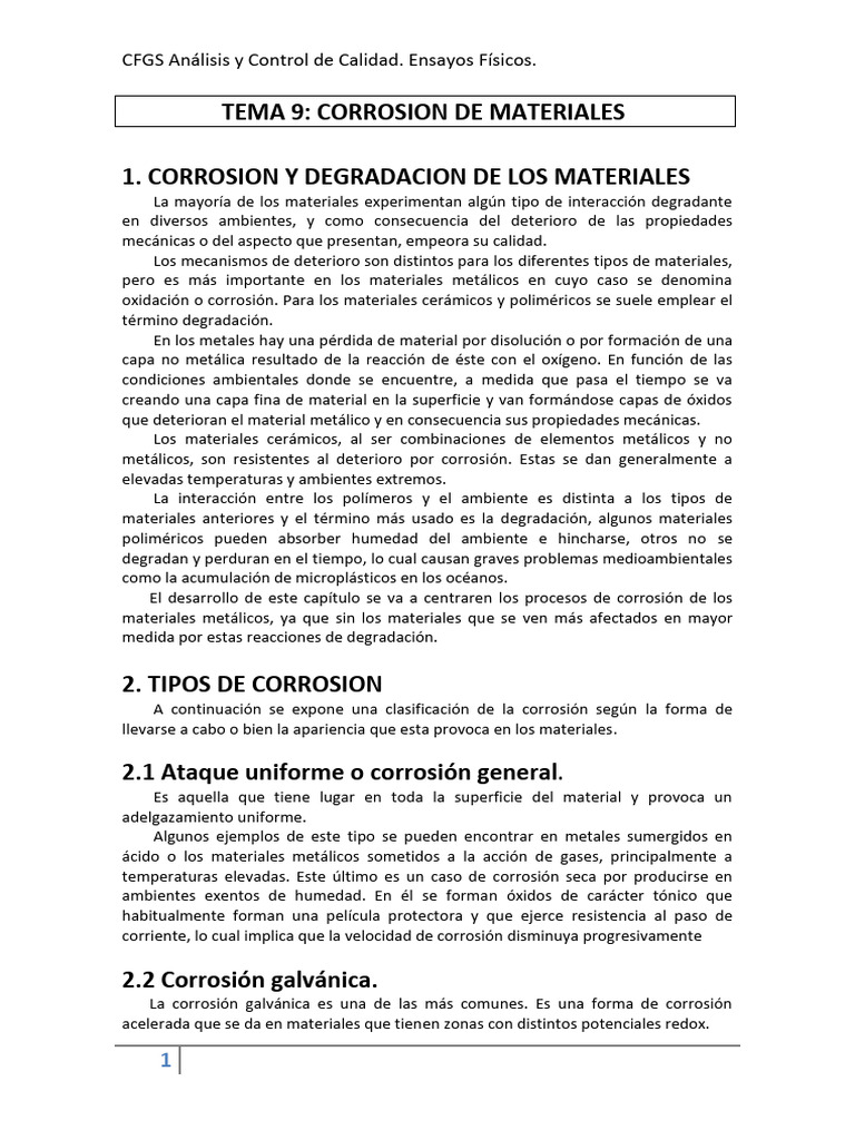 UT 9 (II) CORROSION EFI 2020 Valido_cc83cec38273a1a3c96751d4e85d616c | PDF | Corrosión | Redox