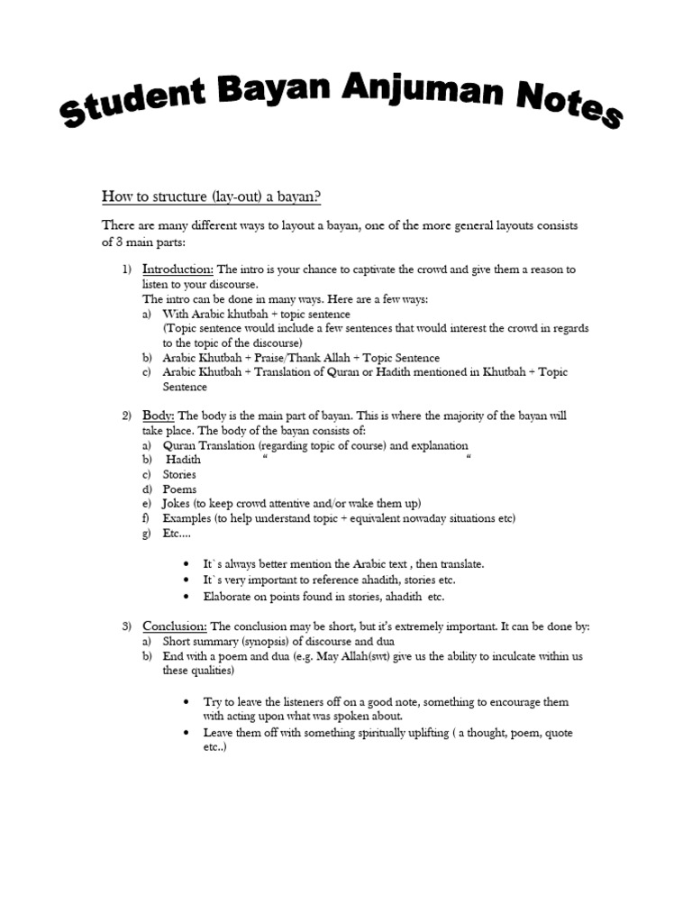 Structuring an Effective Bayan Guide | PDF | Hadith | Abrahamic Religions
