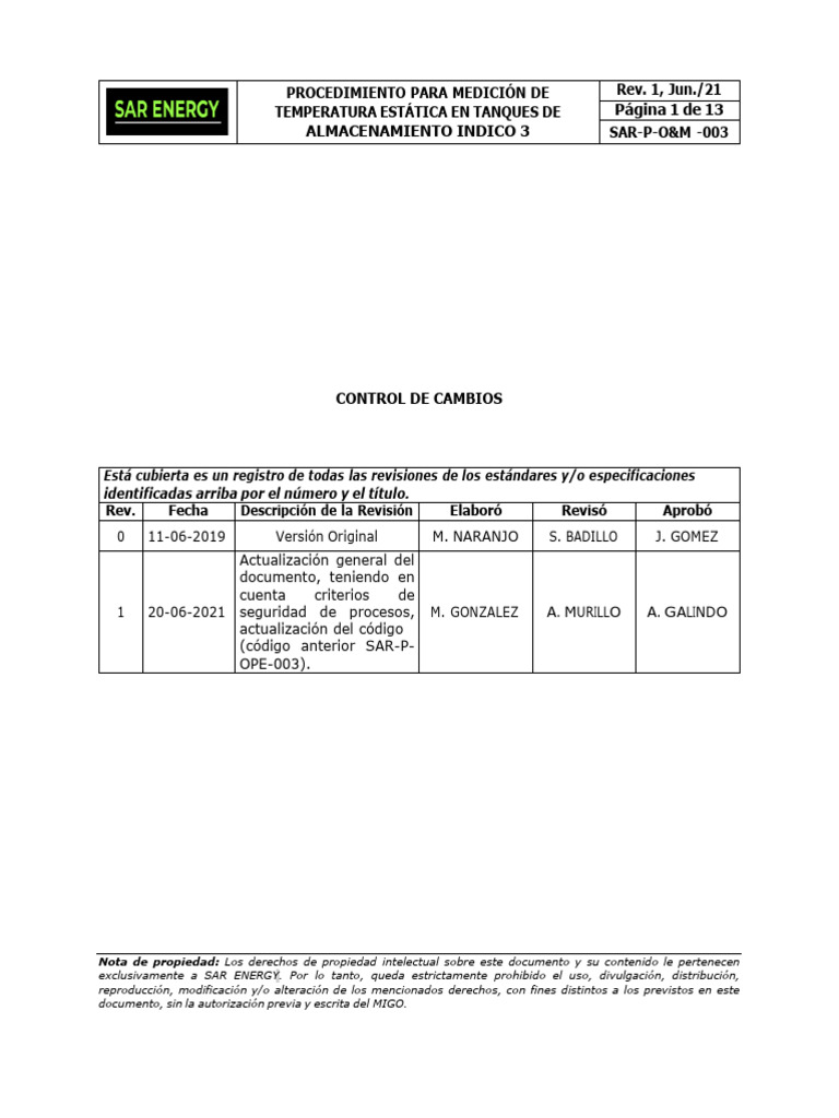 2 SAR-P-O&M-003 Medicion de temperatura estatica en tanques de ...