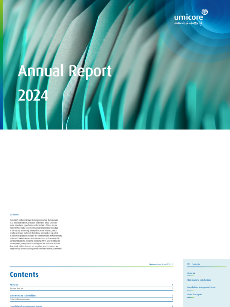 Umicore Annual Report 2024 Overview | PDF | Recycling | Economies