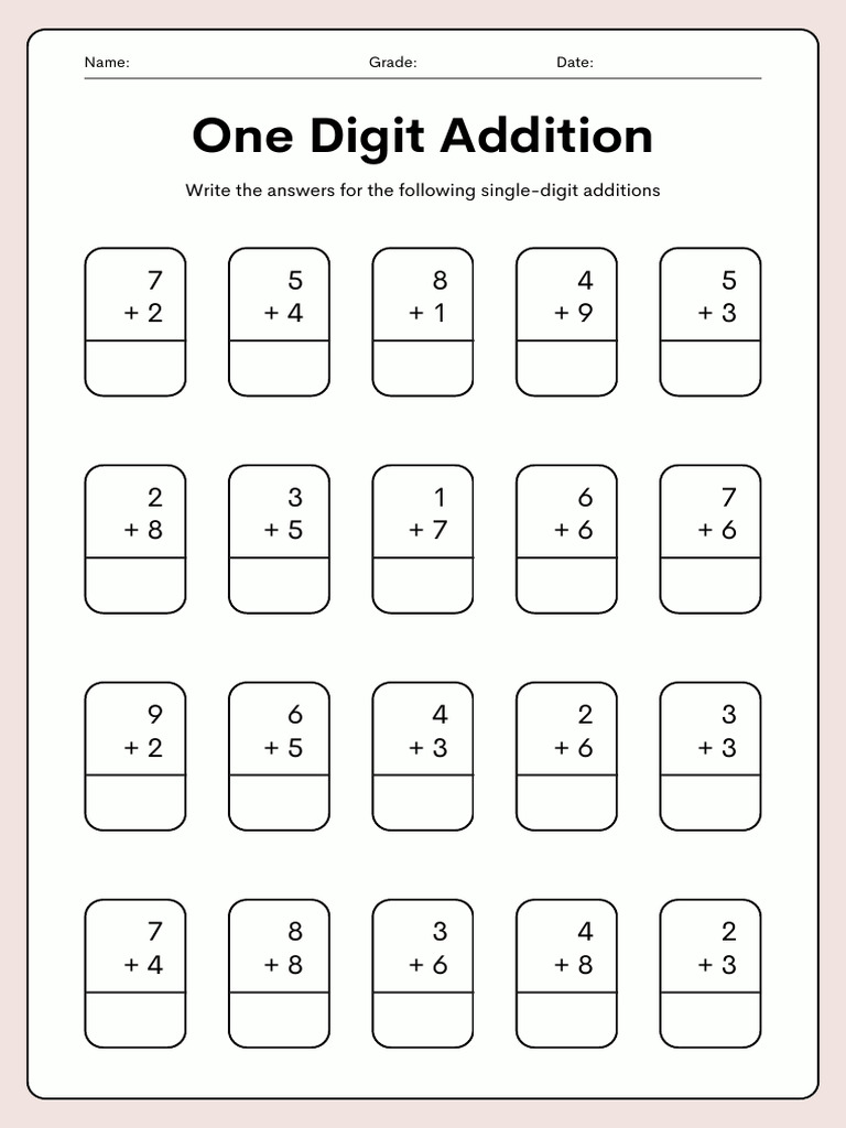 One Digit Addition Set of Worksheets in Colorful and Monochromatic ...