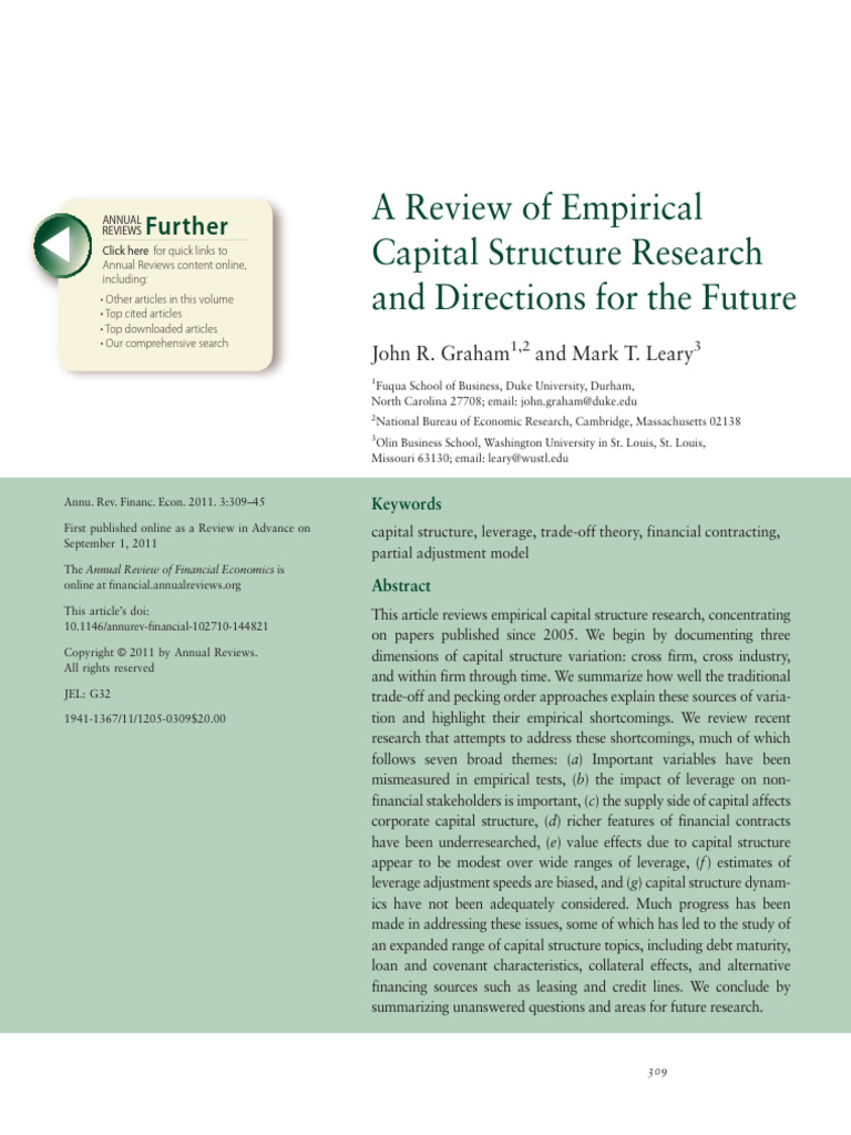 2011 - A Review of Empirical Capital Structure Research and Directions ...