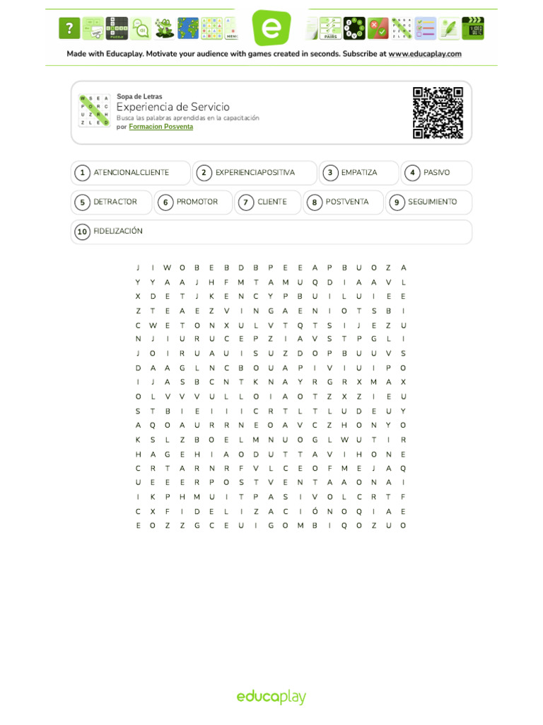 Sopa de Letras: Palabras de Servicio | PDF