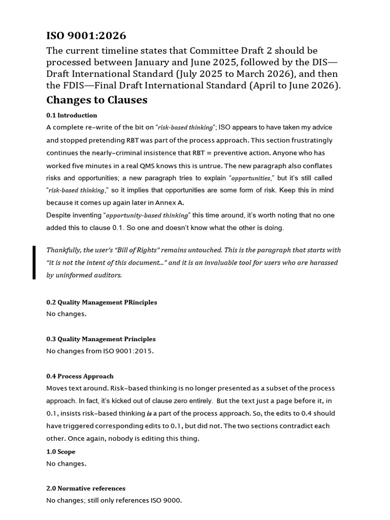 ISO 9001:2026 Draft Changes Overview | PDF | International Organization ...