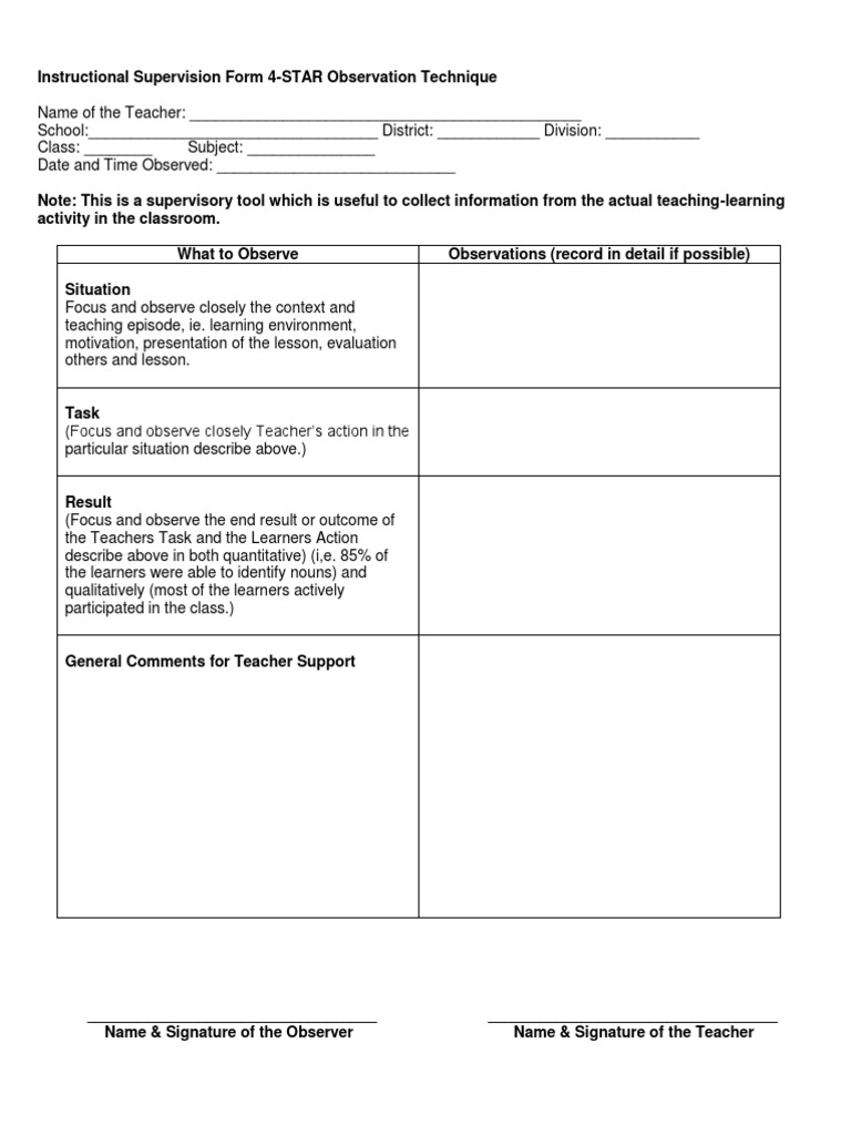 Instructional Supervision Form 4 | PDF
