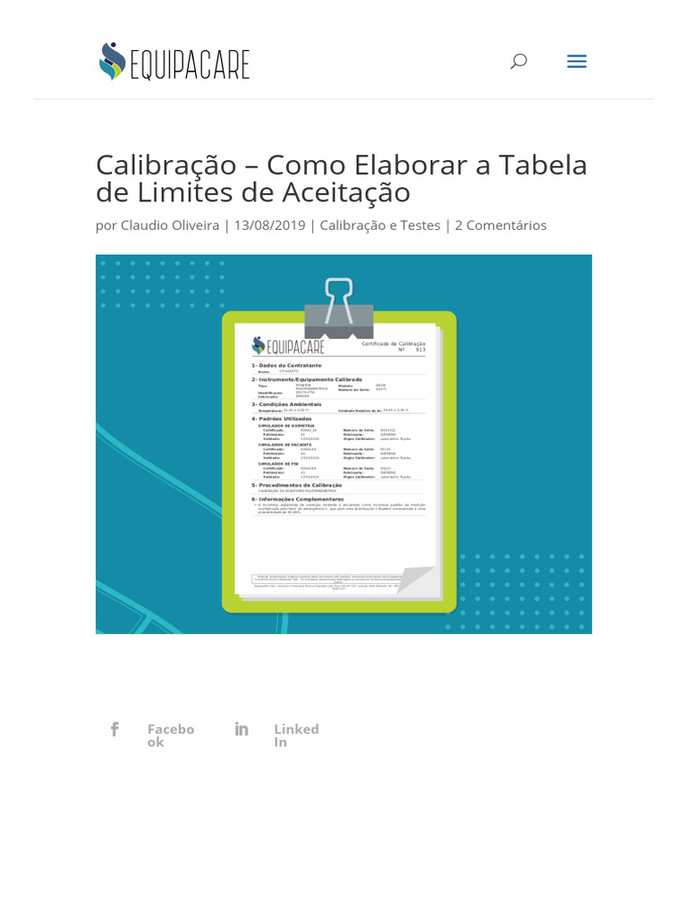 Tabela de Limites de Aceitação na Calibração | PDF | Calibração ...