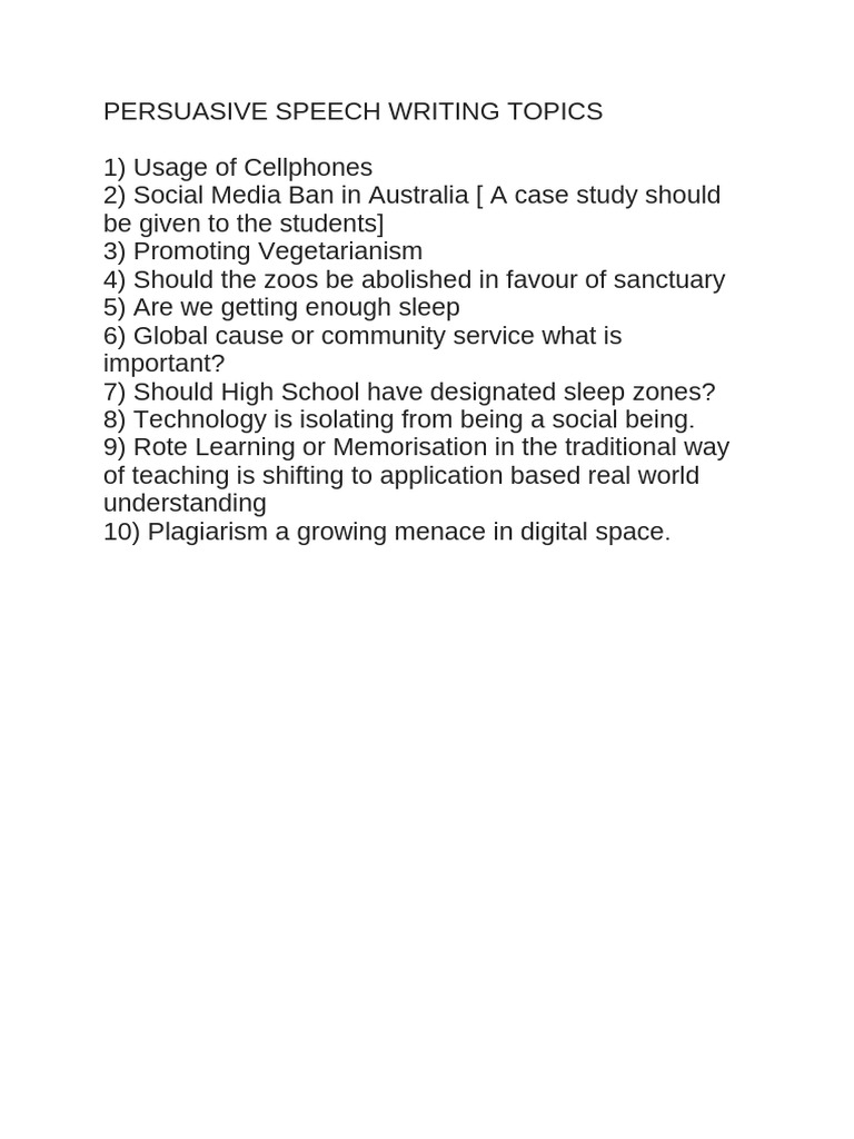 Persuasive Speech Topics List | PDF