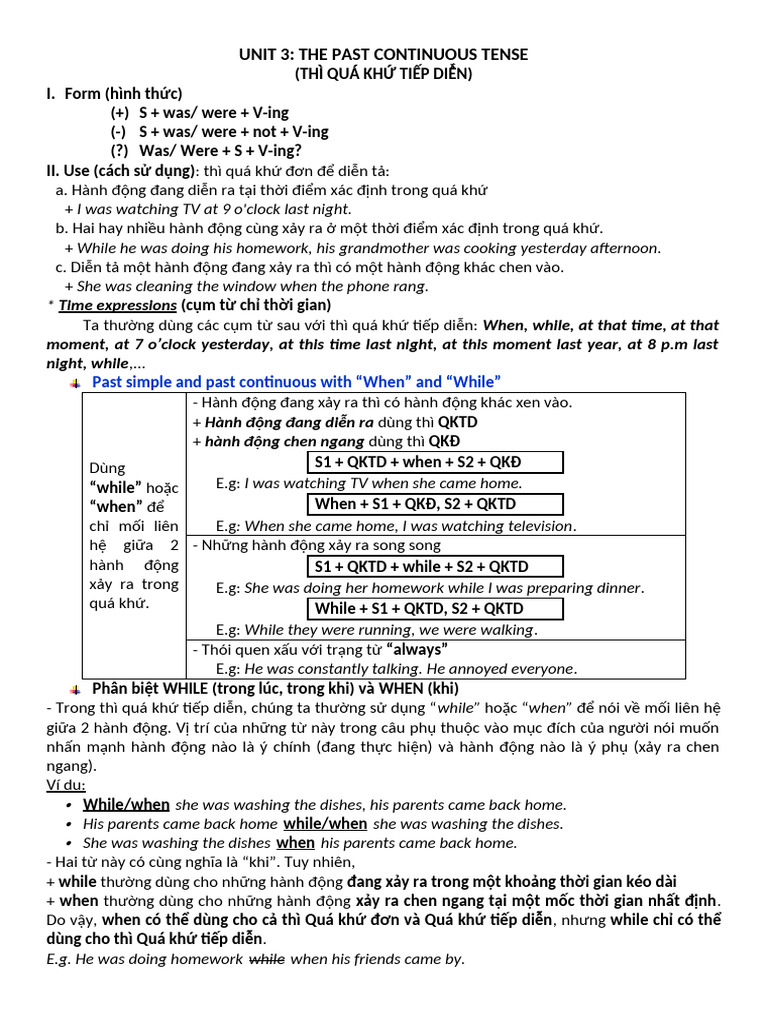 UNIT 3 the Past Continuous Tense (in) | PDF