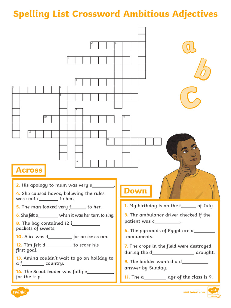 Spelling List Crossword Ambitious Adjectives - 副本 | PDF