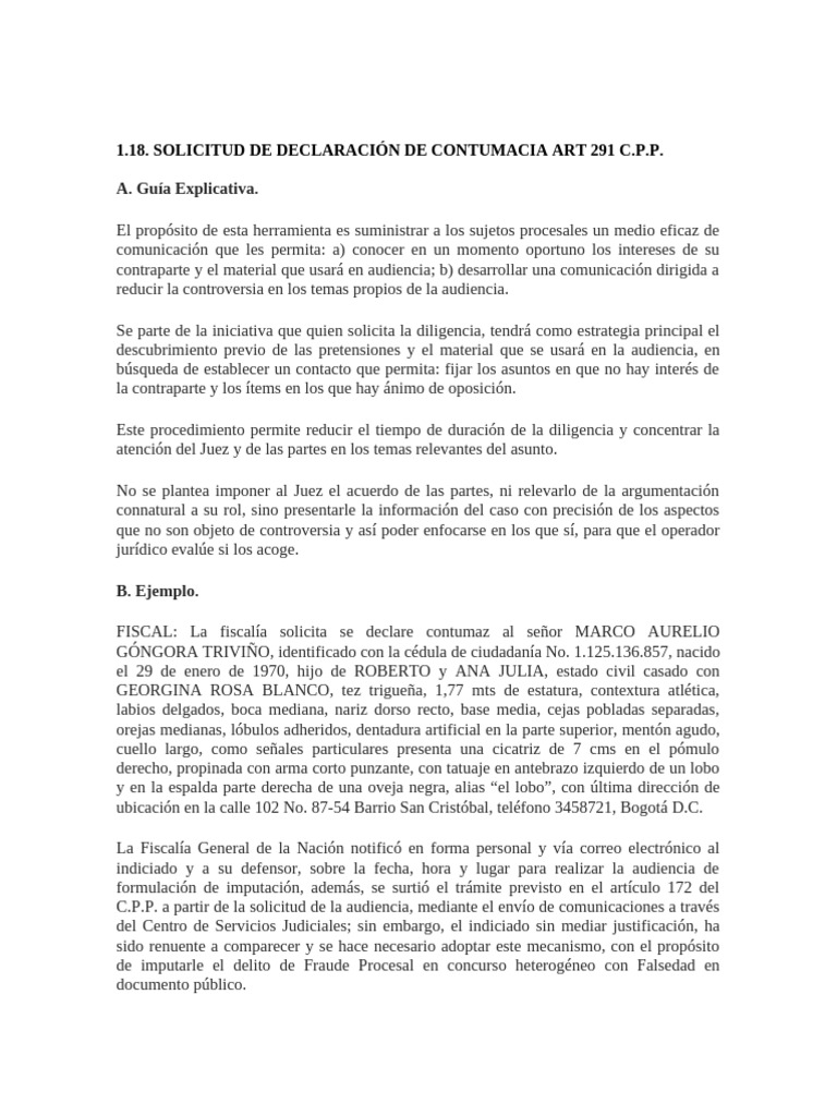 1.18. Solicitud de Declaración de Contumacia Art 291 c.p.p. | PDF
