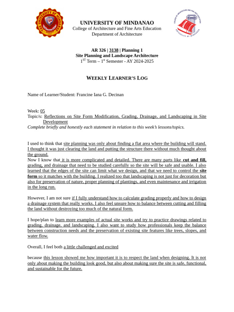 AR 326 Week 01 Learner's Log Template | PDF