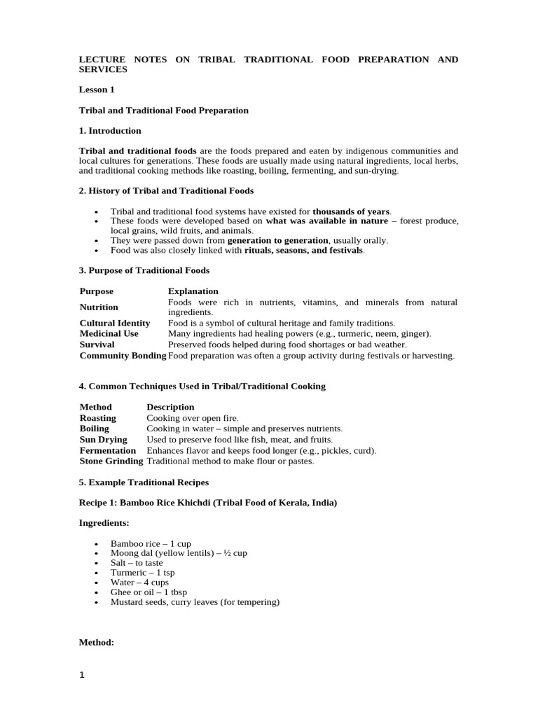 Lecture Notes in Tribal Traditional Food Prepearation and Services ...