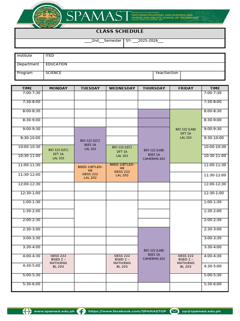 2025-2026 Science Class Schedule | PDF