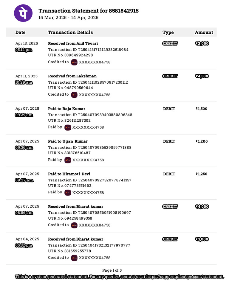 Transaction Statement for 8581842915 | PDF | Debit Card | Financial ...