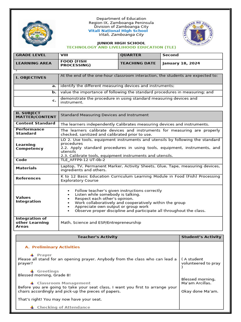 Lesson Plan for Class observation for TLE | PDF | Embroidery | Yarn