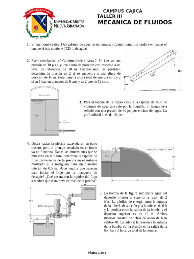 Taller 3. Bernoulli-Energia 2025-1 | PDF | Bomba | Presión