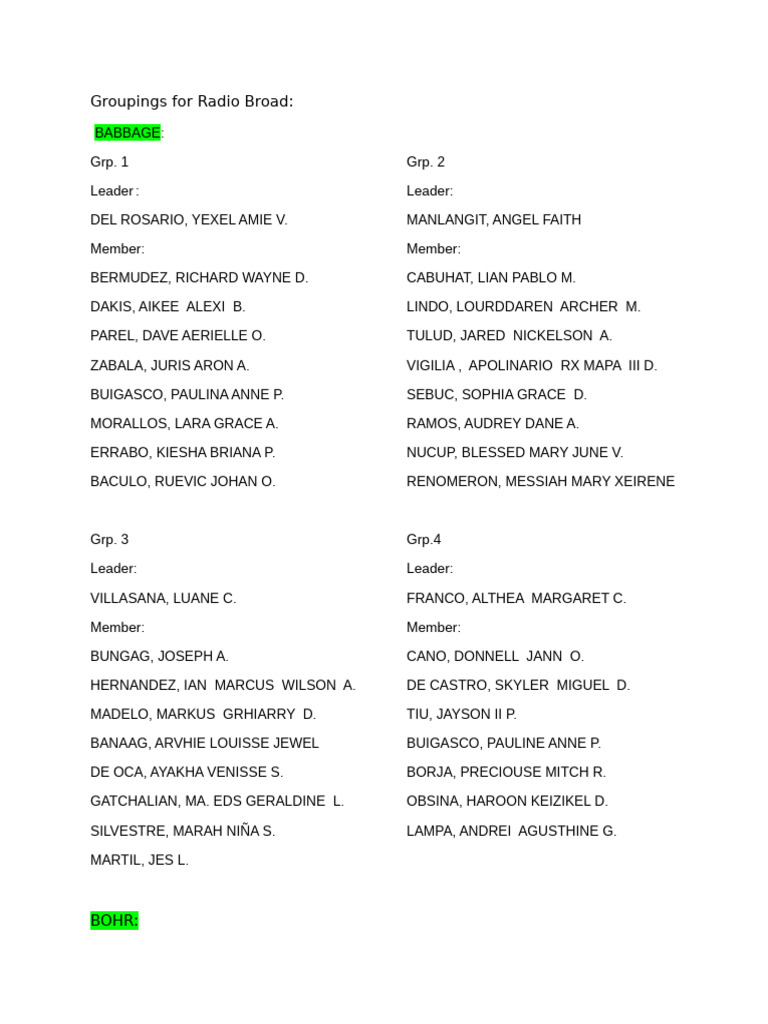 Radio Broadcast Groupings List | PDF