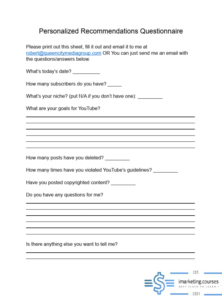 01-Personalized Recommendations Questionnaire (2) | PDF