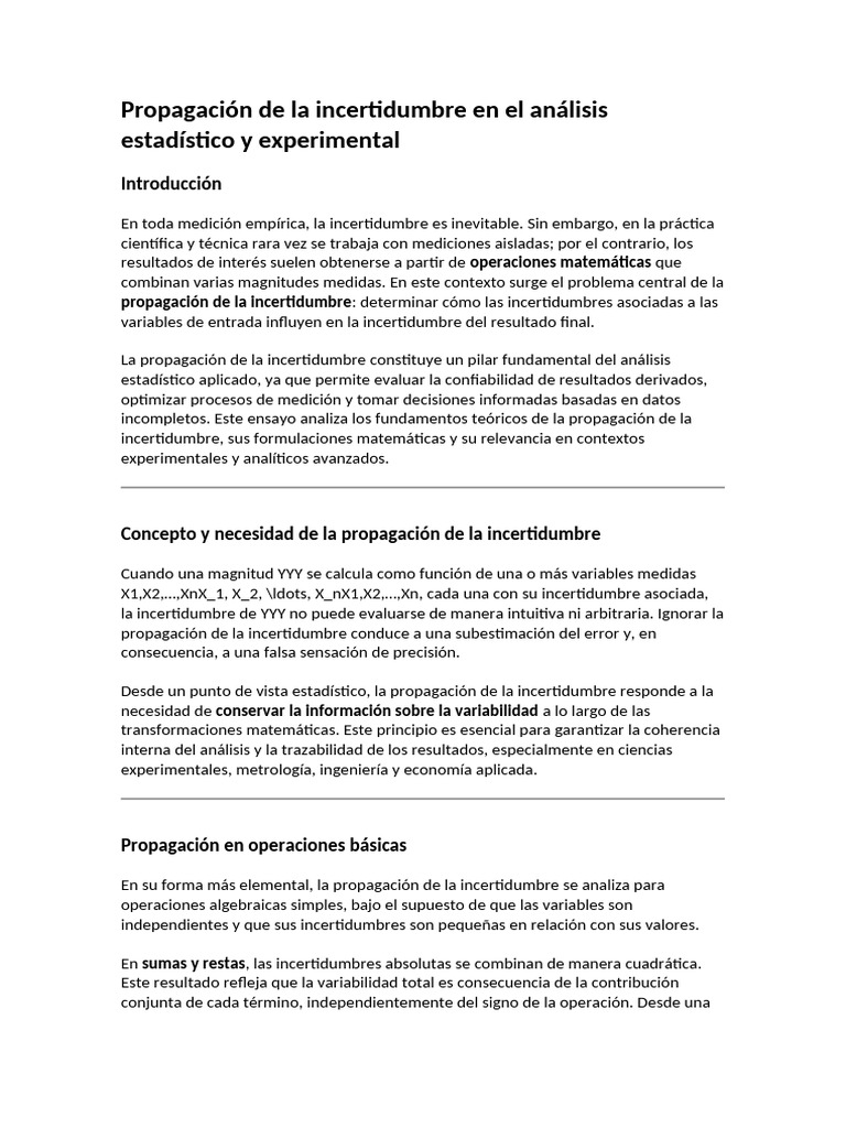 Propagación de La Incertidumbre en El Análisis Estadístico y ...