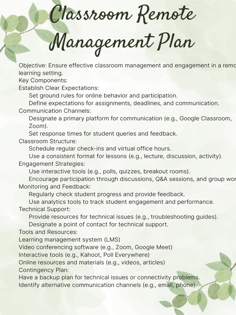 Remote Classroom Management Plan | PDF
