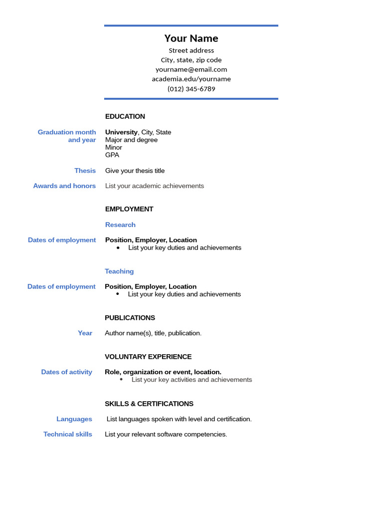 Graduate School Resume Template Research Program Scribbr 1 | PDF