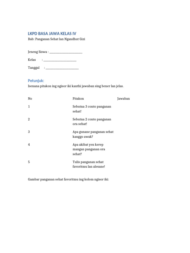 Panganan Sehat untuk Siswa Kelas IV | PDF