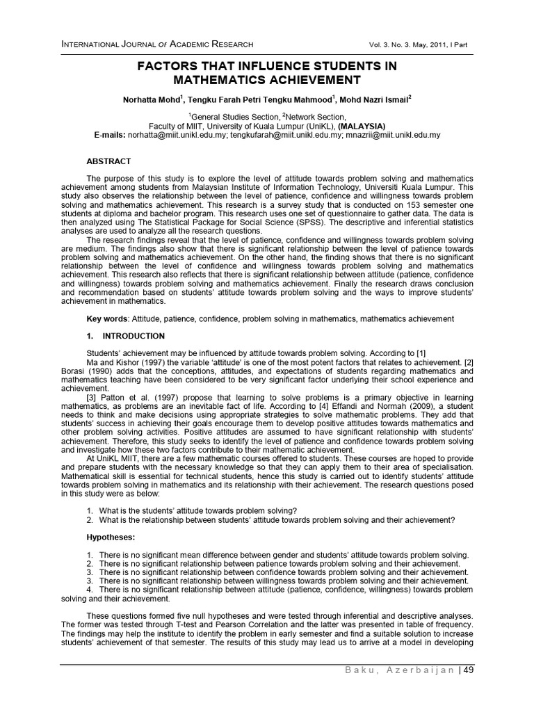 Factors That Influence Students in Mathematics Ach | PDF | Self ...