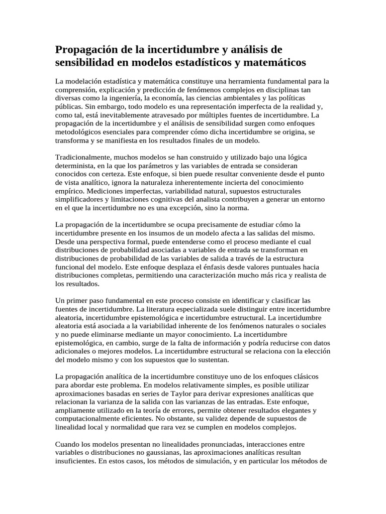 Análisis de incertidumbre y sensibilidad en modelos | PDF ...