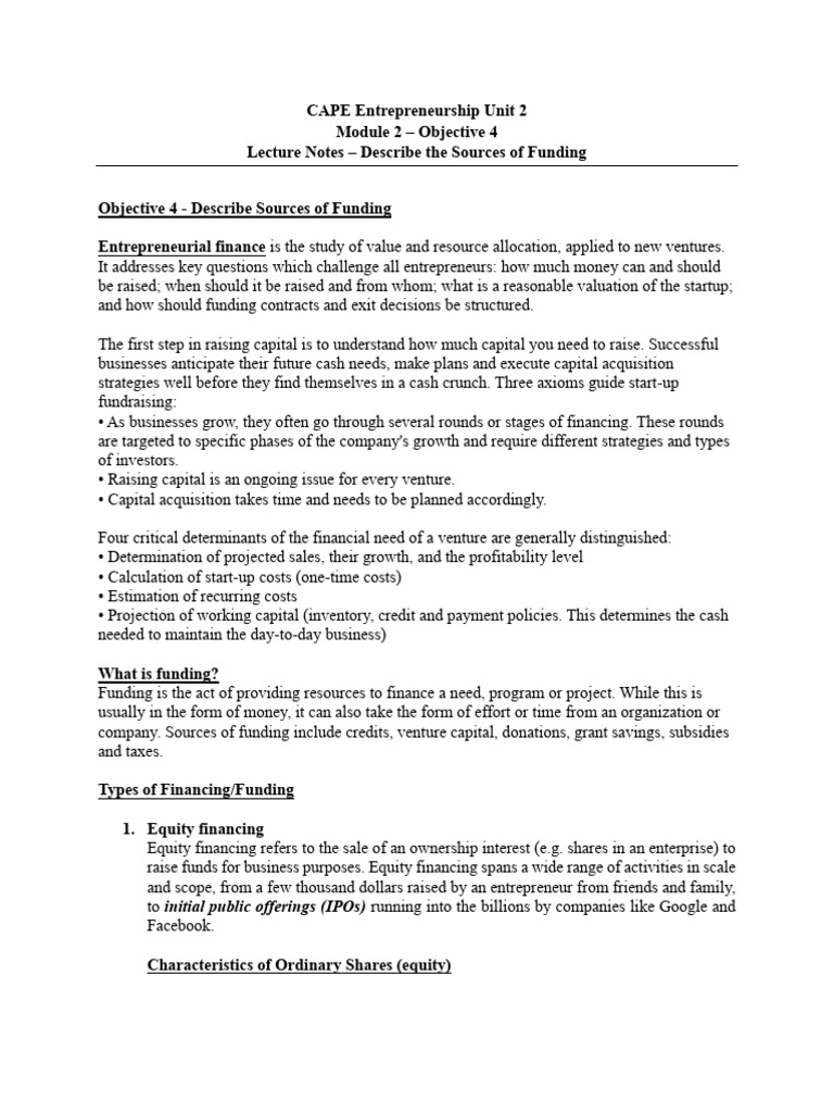 Module 2 - Objective 4 - Sources of Funding | PDF | Debt | Corporate ...