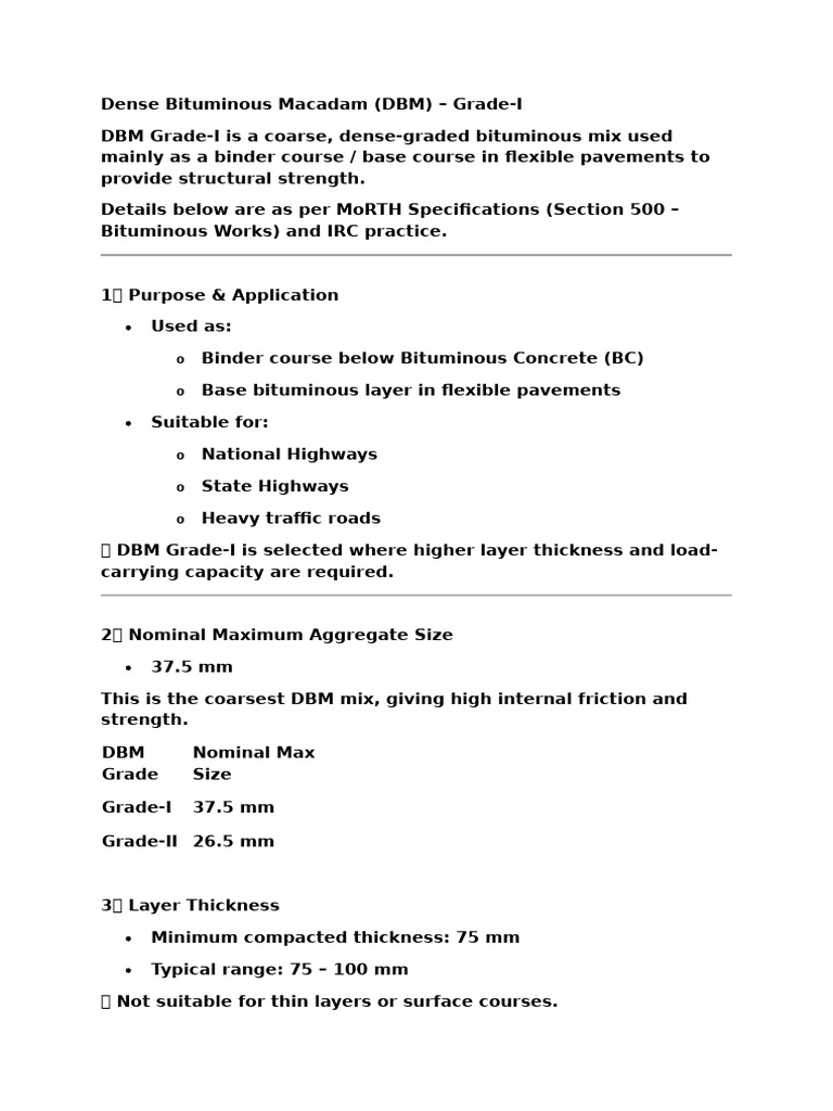 DBM Grade-I Specifications for Pavements | PDF