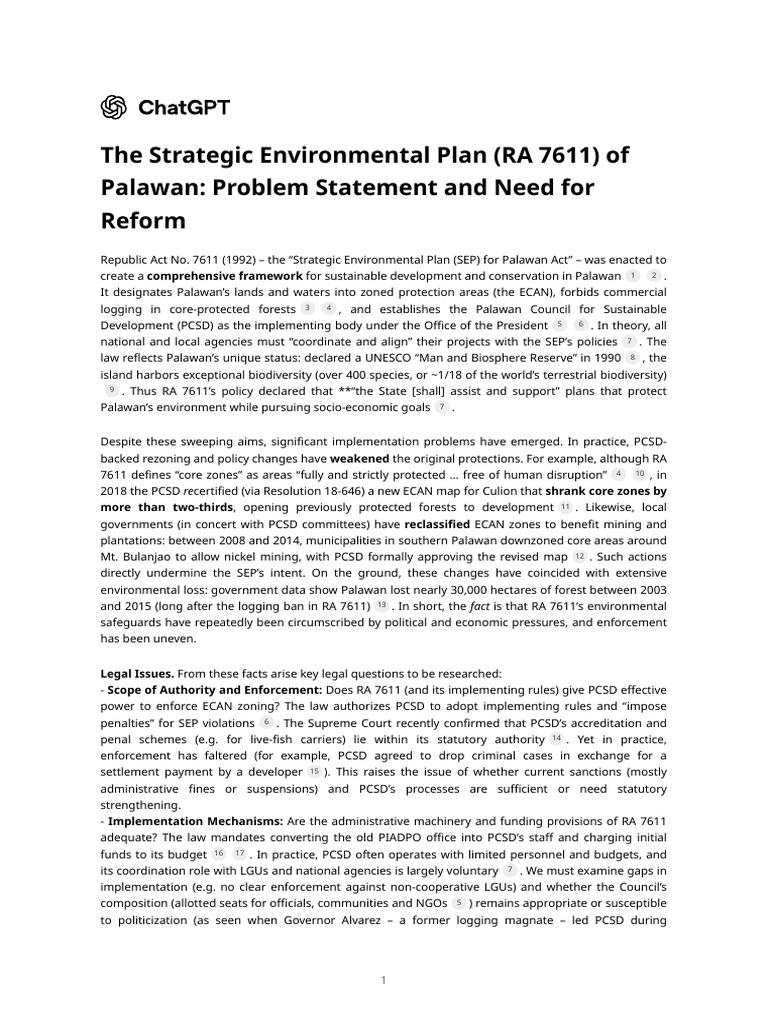 Palawan's Strategic Environmental Plan Issues | PDF | Environmental Law ...