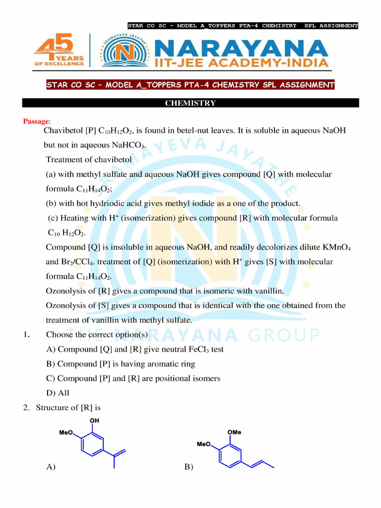 04 Star Co Sc – Model A_toppers Pta-4 Chemistry_ Spl Assignment | PDF