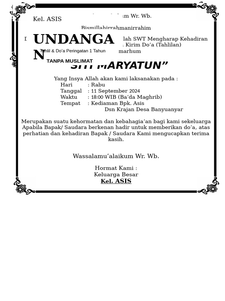Undangan Tahlil | PDF