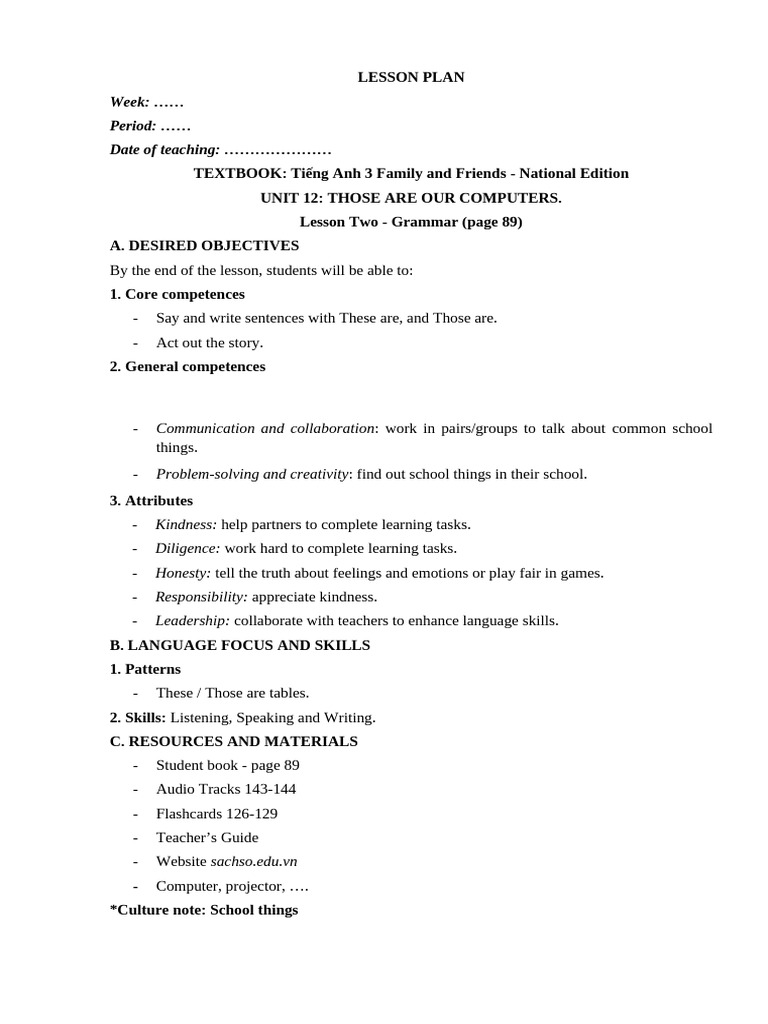 Lesson Plan: Grammar with "These Are" | PDF | Behavior Modification ...