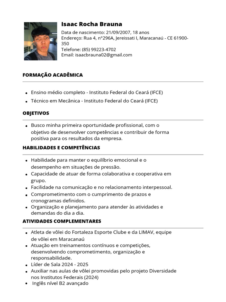 Currículo de Isaac Rocha Brauna | PDF