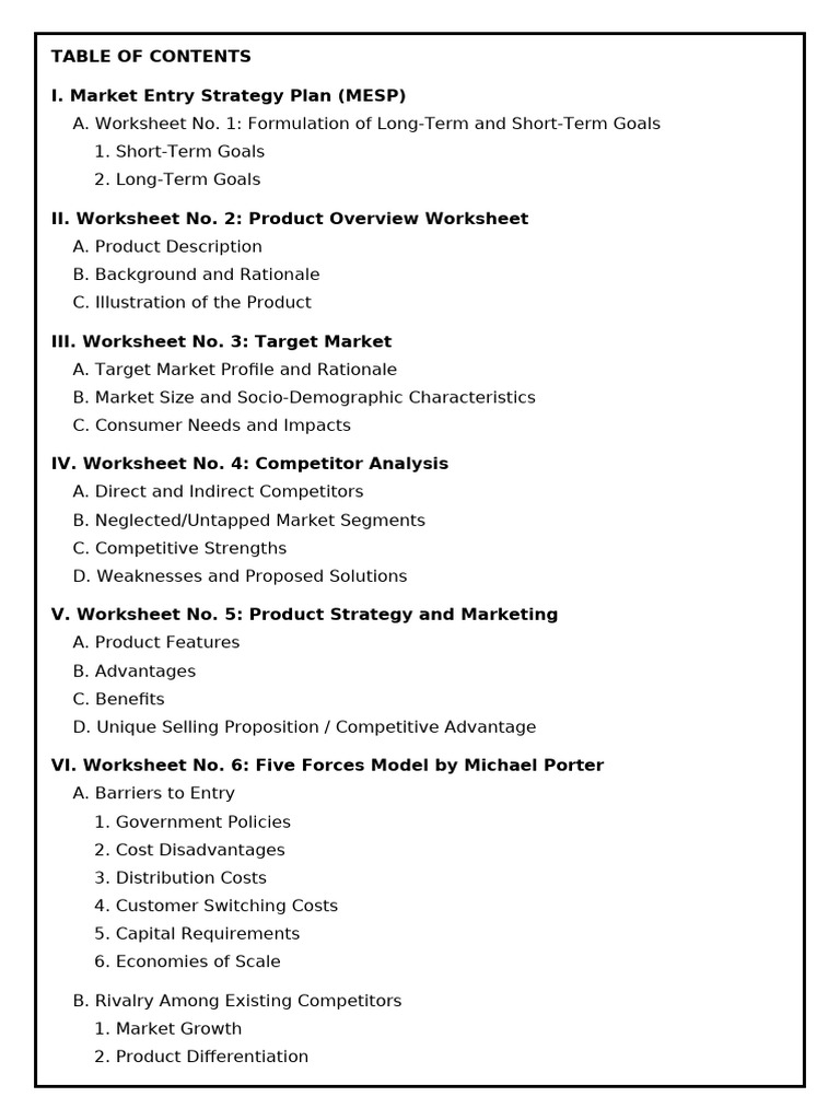 Market Entry Strategy Worksheets Guide | PDF
