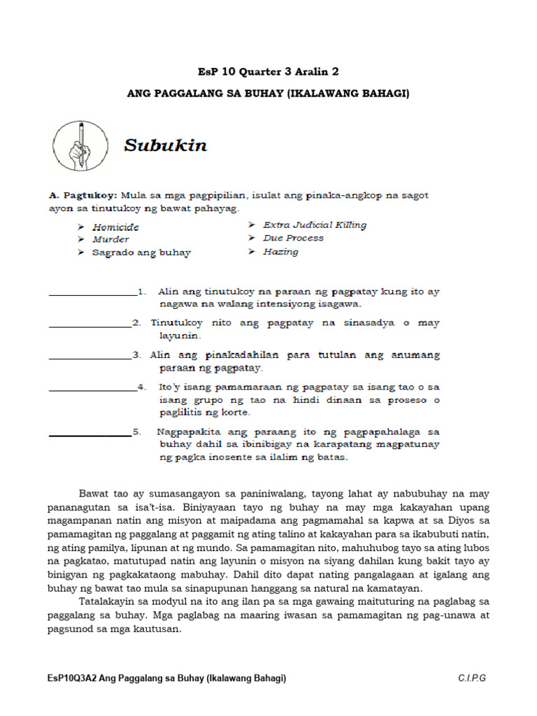 EsP 10 Quarter 3 Aralin 2P2 Gawain | PDF