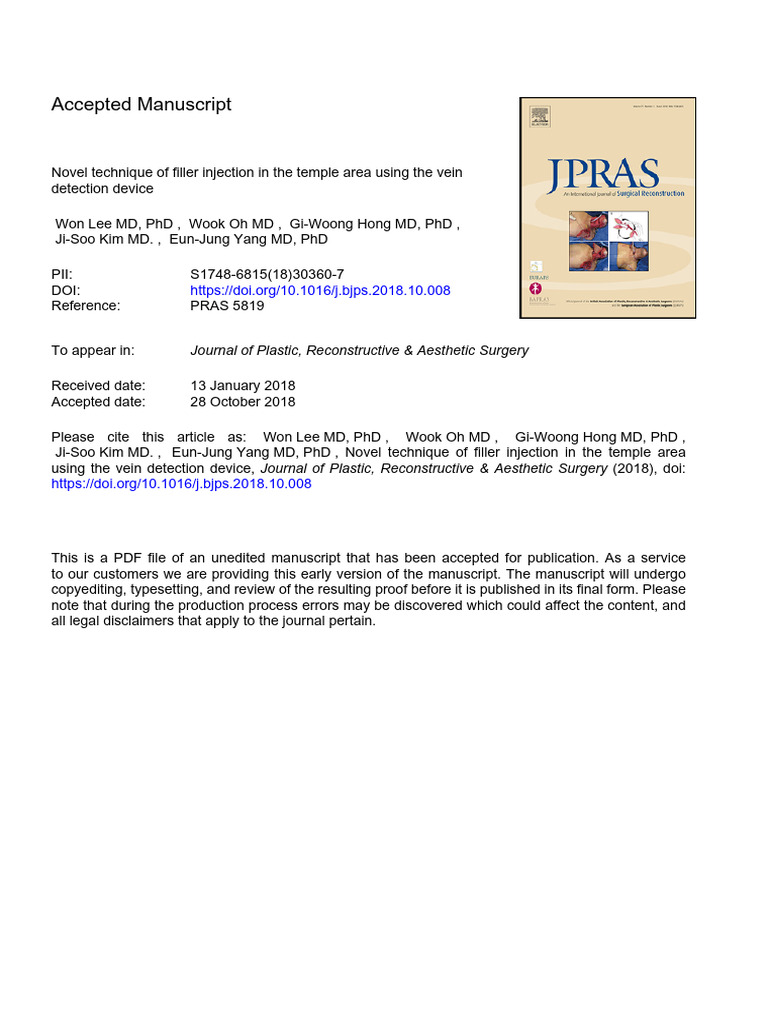 Vein Detection for Safe Temple Filler Injections | PDF | Injection ...