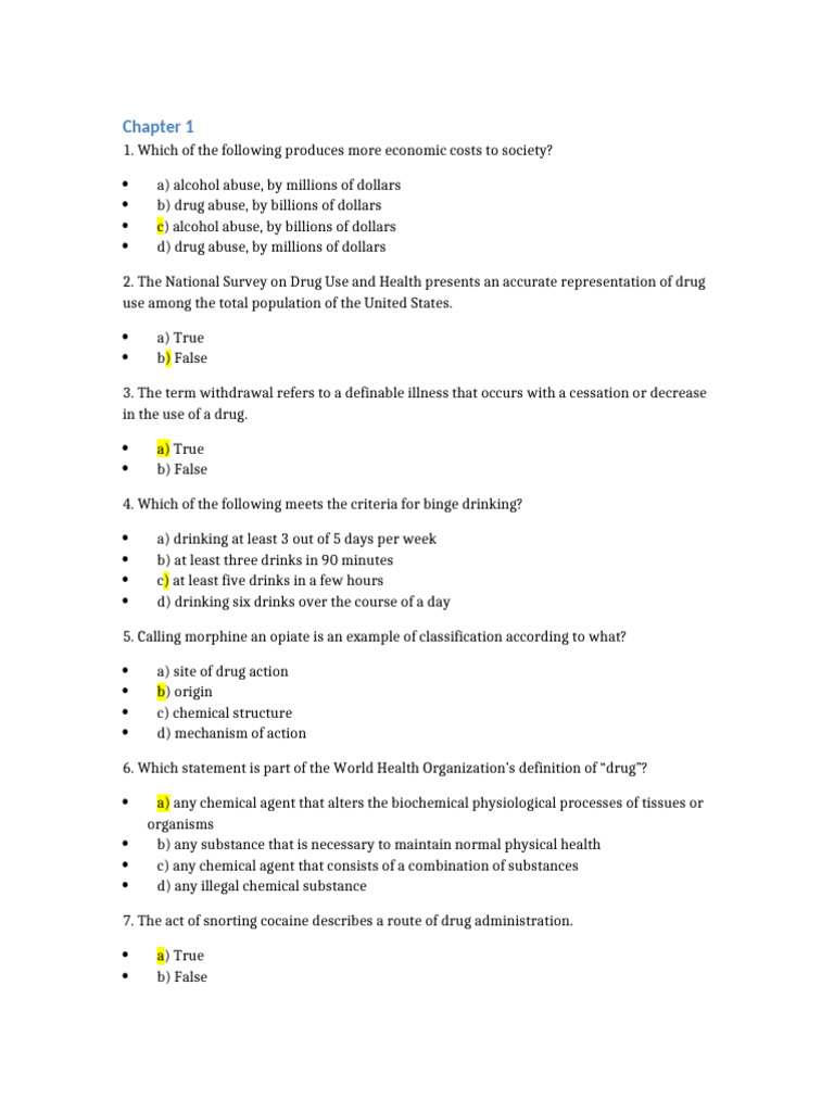 Drug Use and Economic Impact Quiz | PDF | Neurotransmitter | Substance ...