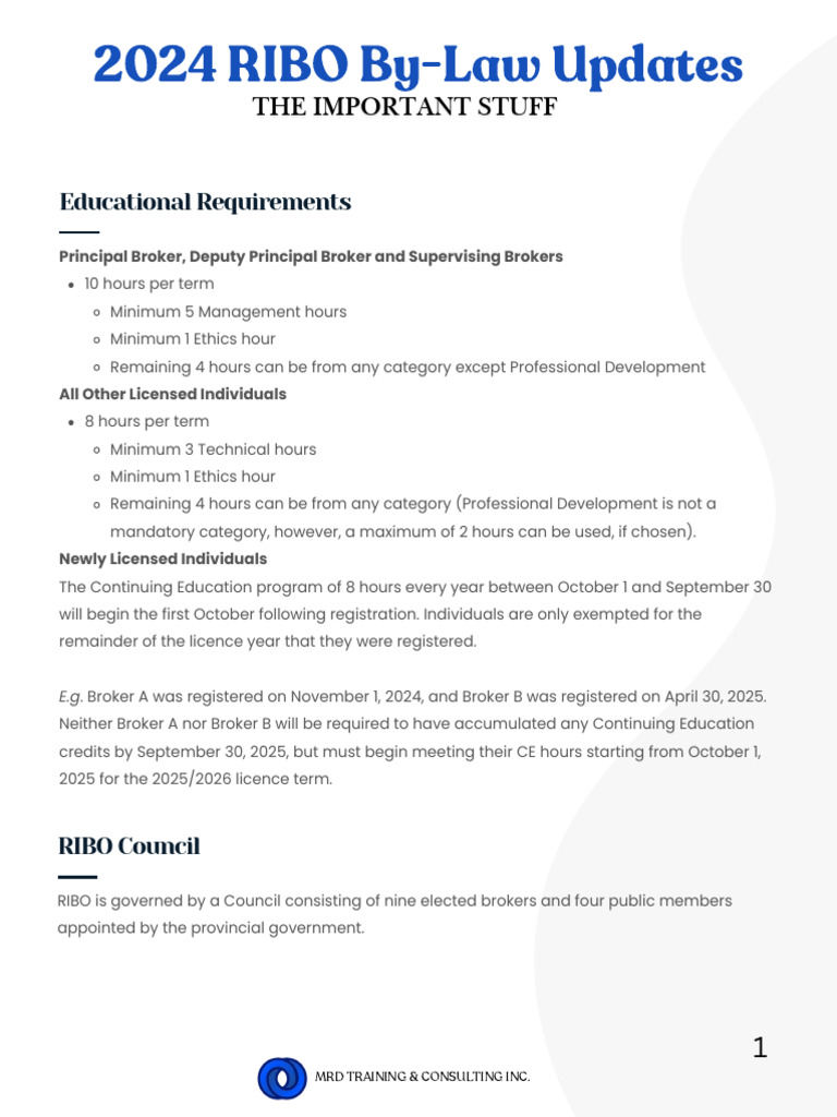 2024 RIBO By-Law Updates - The Important Stuff - MRD | PDF