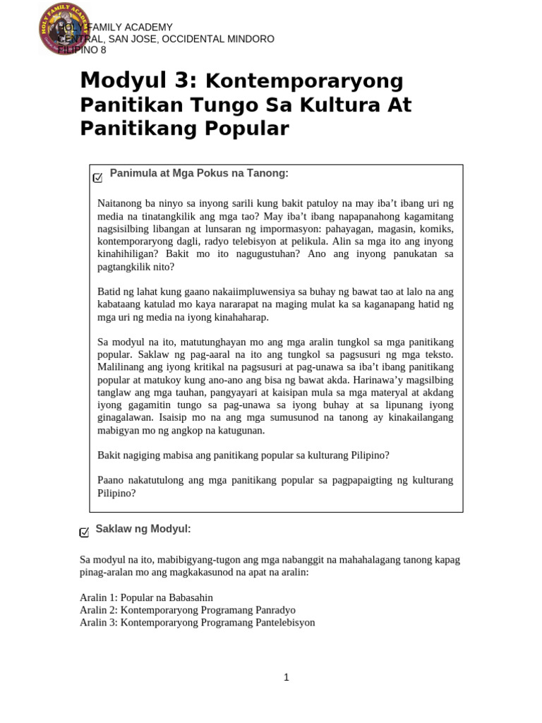Filipino 8 q3 | PDF