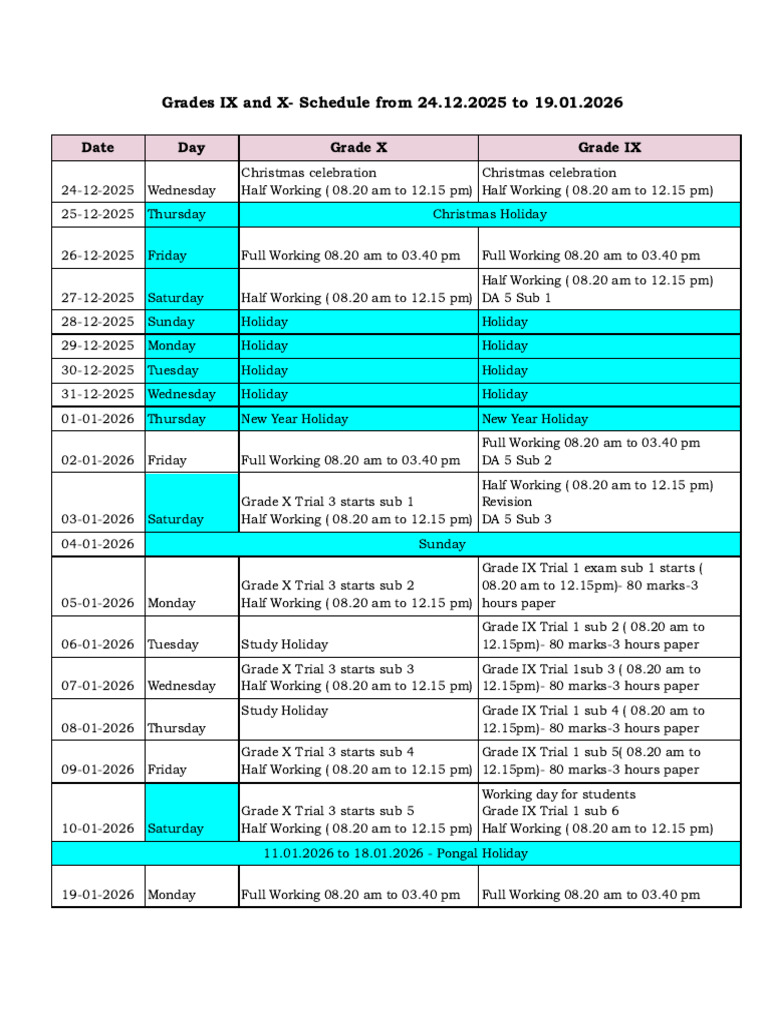 Grades IX and X- Schedule From 24th Dec 2025 to 19th Jan 2026_12122025 ...