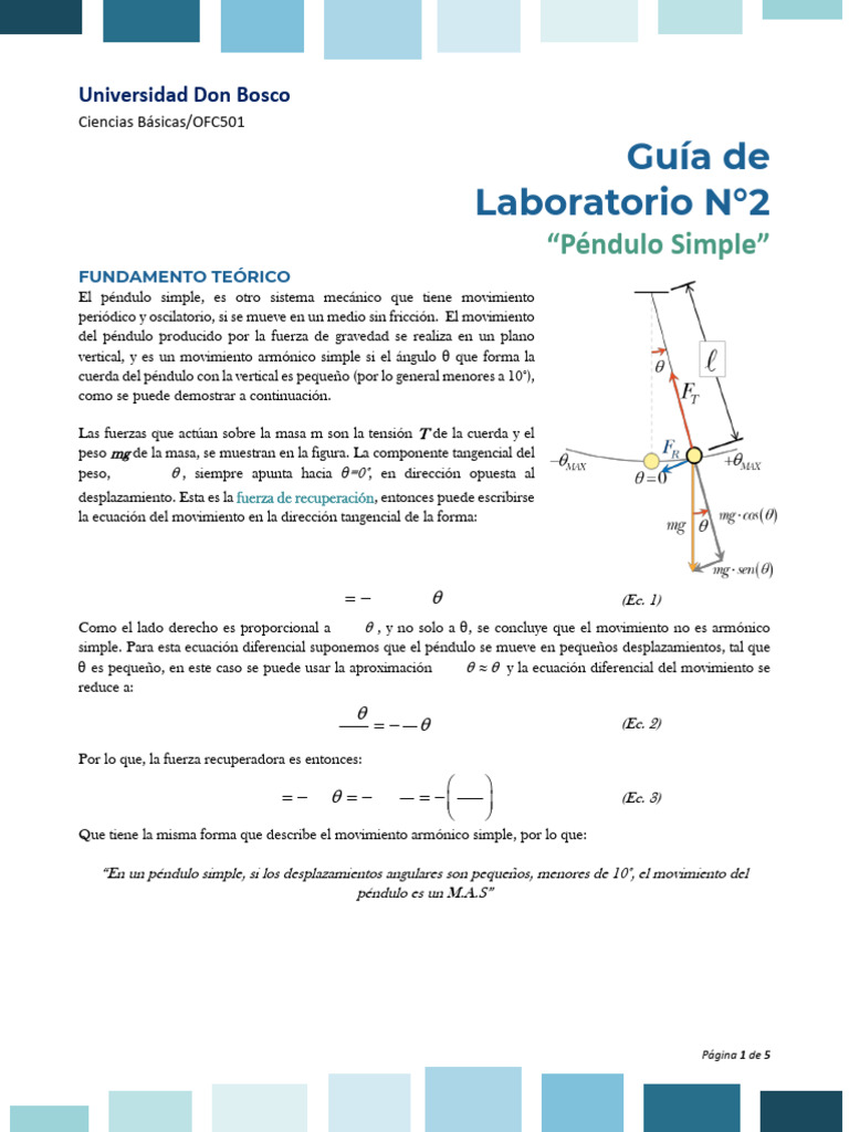 Guía 2 - Péndulo Simple | PDF | Péndulo | Mecanica clasica