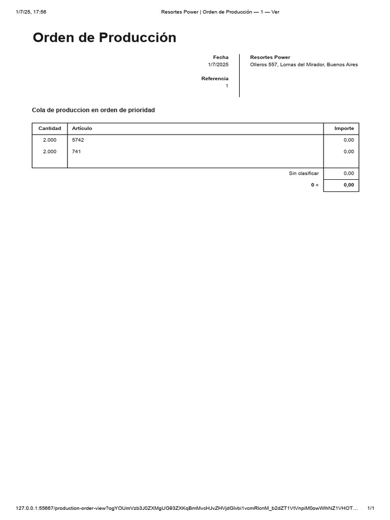 Resortes Power _ Orden de Producción — 1 — Ver | PDF