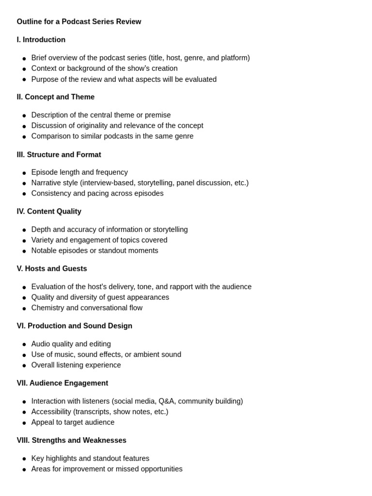 Outline for a Podcast Series Review | PDF