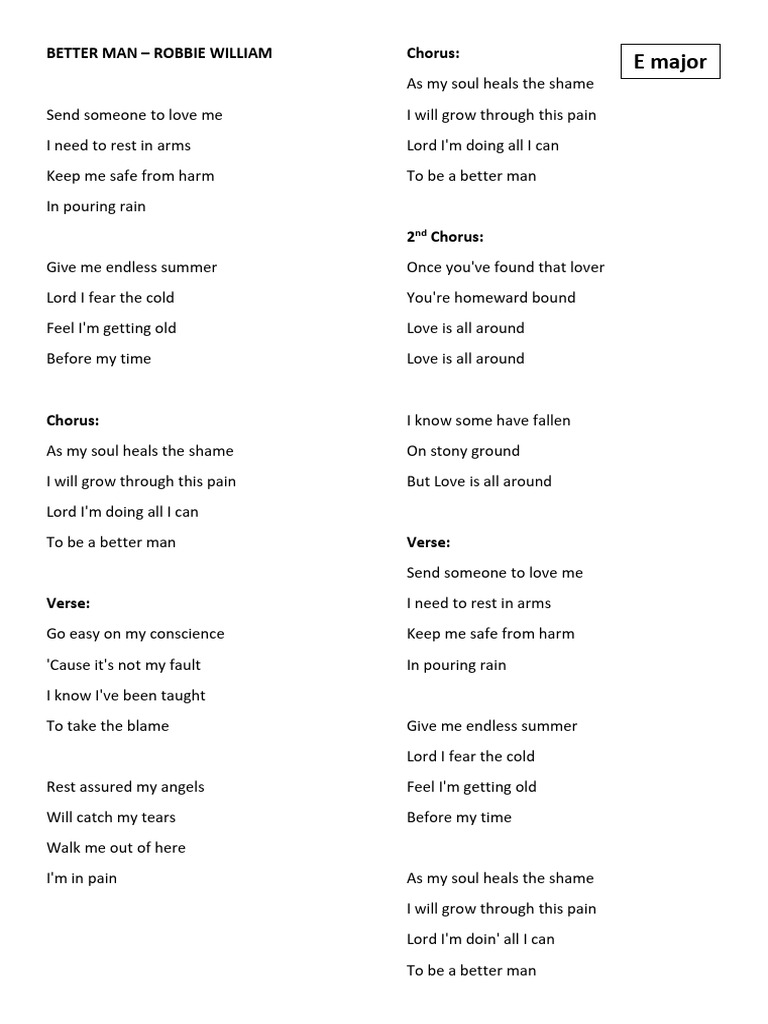 "Robbie Williams - Better Man Lyrics" | PDF