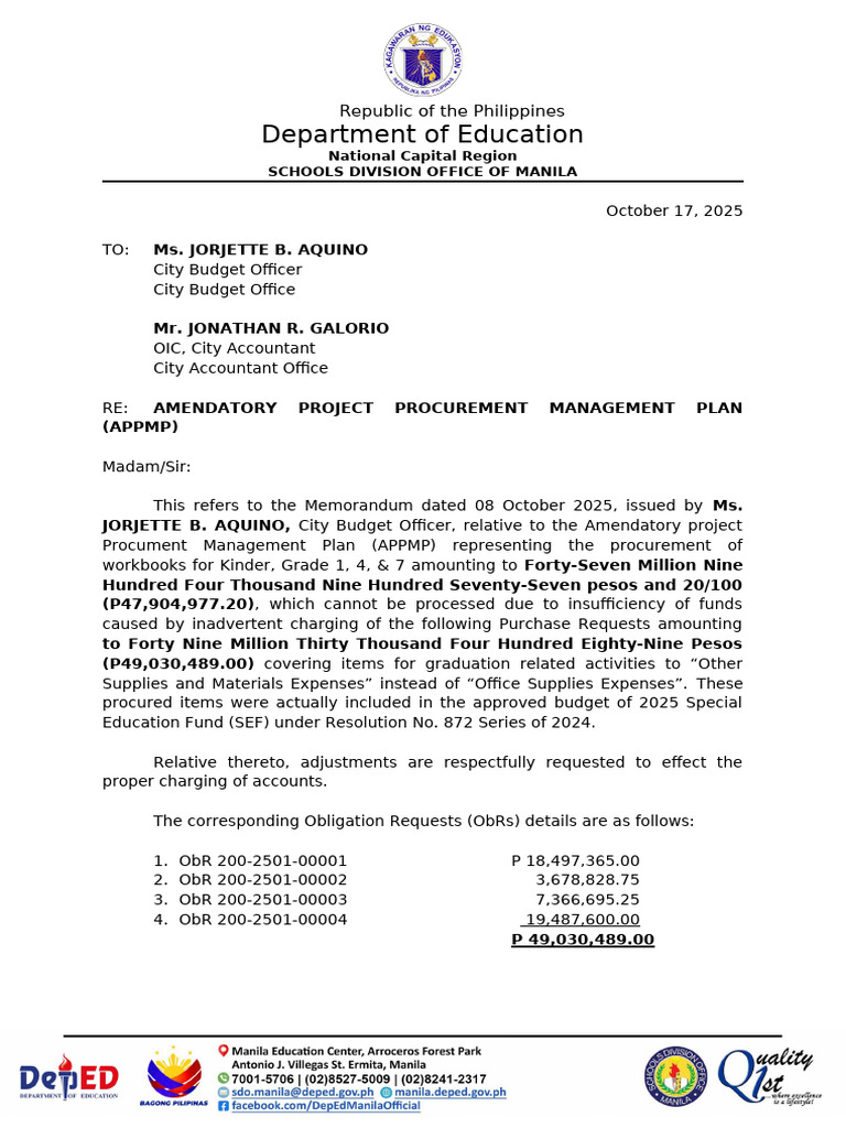 Amendatory Procurement Management Plan | PDF | Philippines